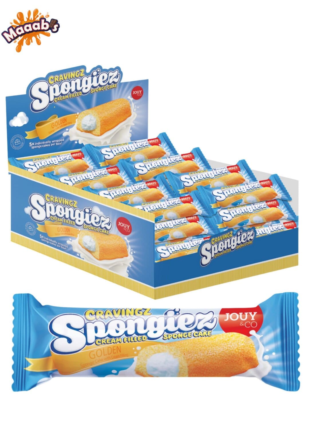 Cravingz Spongiez – Golden Sponge Cake – Box of 24 x 45g - Maaabs